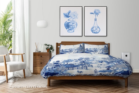 Blue and white duvet cover king store