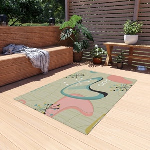 50s Retro Mid Mod Boomerang Outdoor Rug, Mid Century Modern Starburst ...