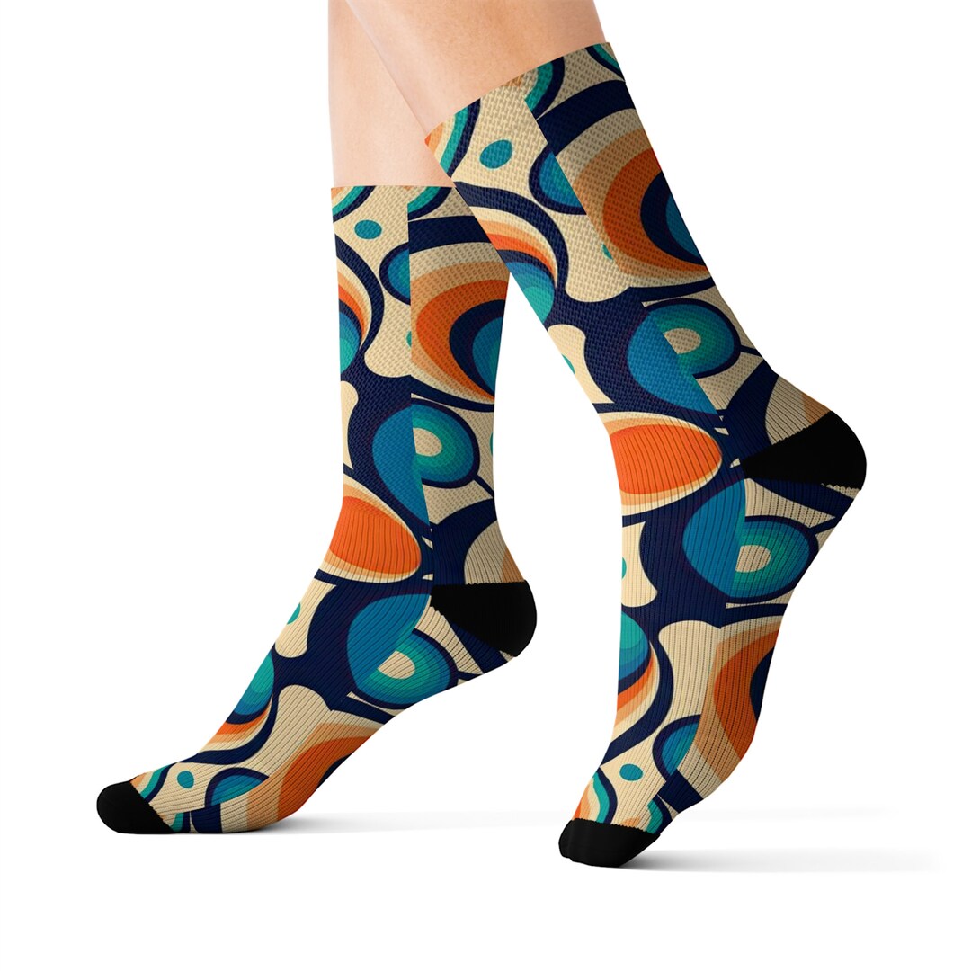 Retro Groovy Mid Mod Socks, Funky Boho Chic Cobalt Blue, Orange MCM ...