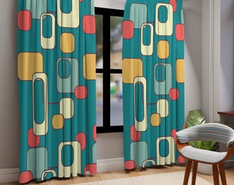 Mcm Blue Window Curtains - Etsy