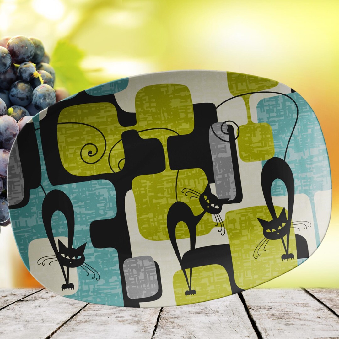 Atomic Cat Mid Century Modern Platter, MCM 60s Retro Geometric Abstract ...