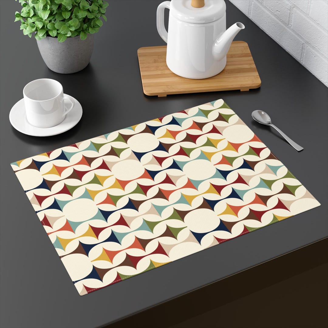 Mid Century Modern Geometric Placemat, 60s Scandinavian Retro Table Mat ...