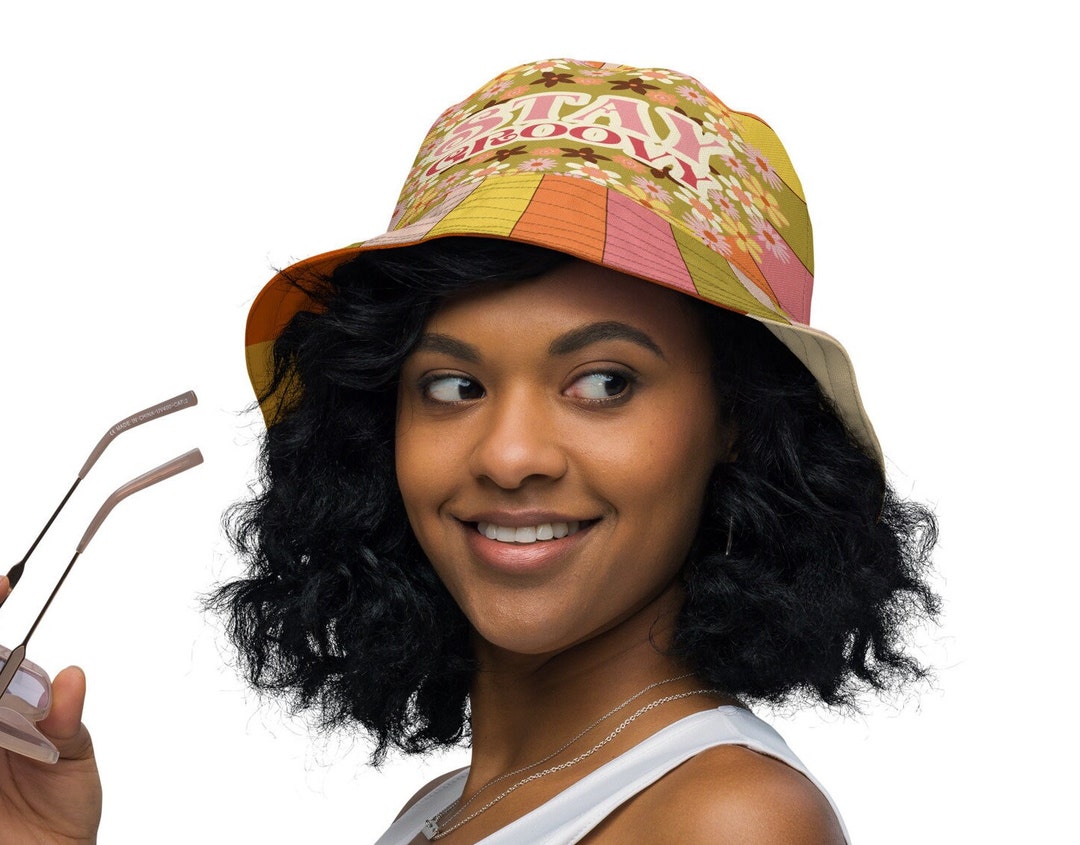 70s Groovy Hippie Sunkissed Reversible Bucket Hat, Women's Panama ...
