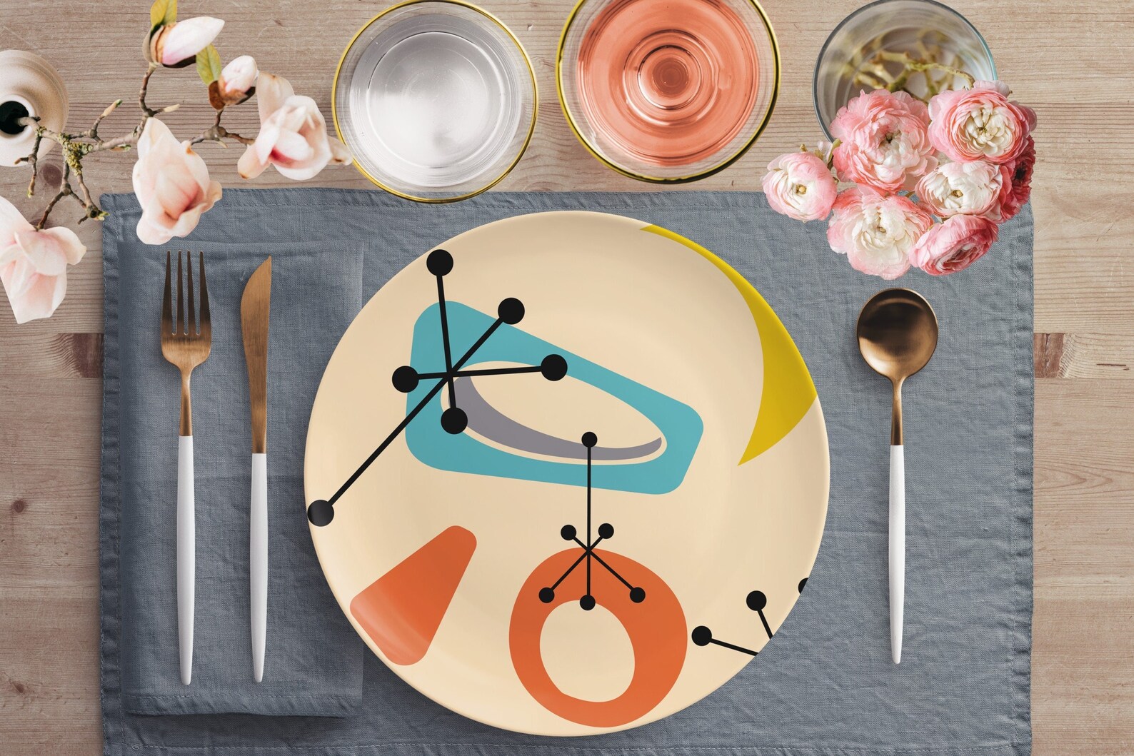 Dinner Plate in Mid Century Modern Retro Print Custom - Etsy