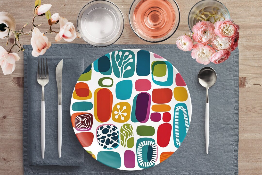 1950s Retro Mid Century Modern Geometric Groovy Dinner Plates ...
