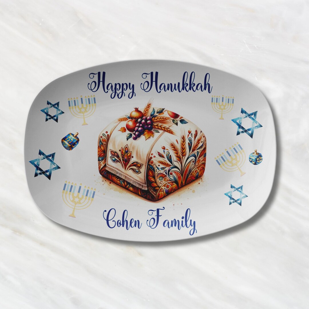 Personalized Hanukkah Platter, Custom Family Name Challah Tray, Festive ...