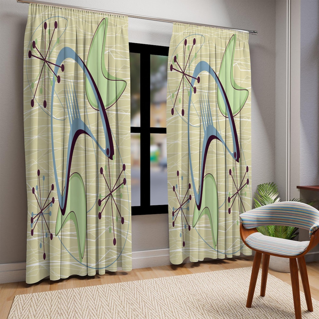 Mid Century Modern Boomerang Atomic Starburst Blackout Window Curtains ...