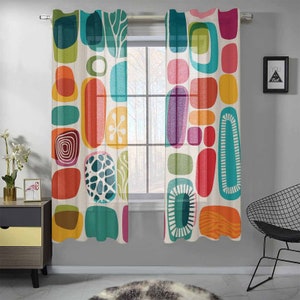Sheer 2-panel Window Curtains in Mid Century Modern Geometric Retro ...
