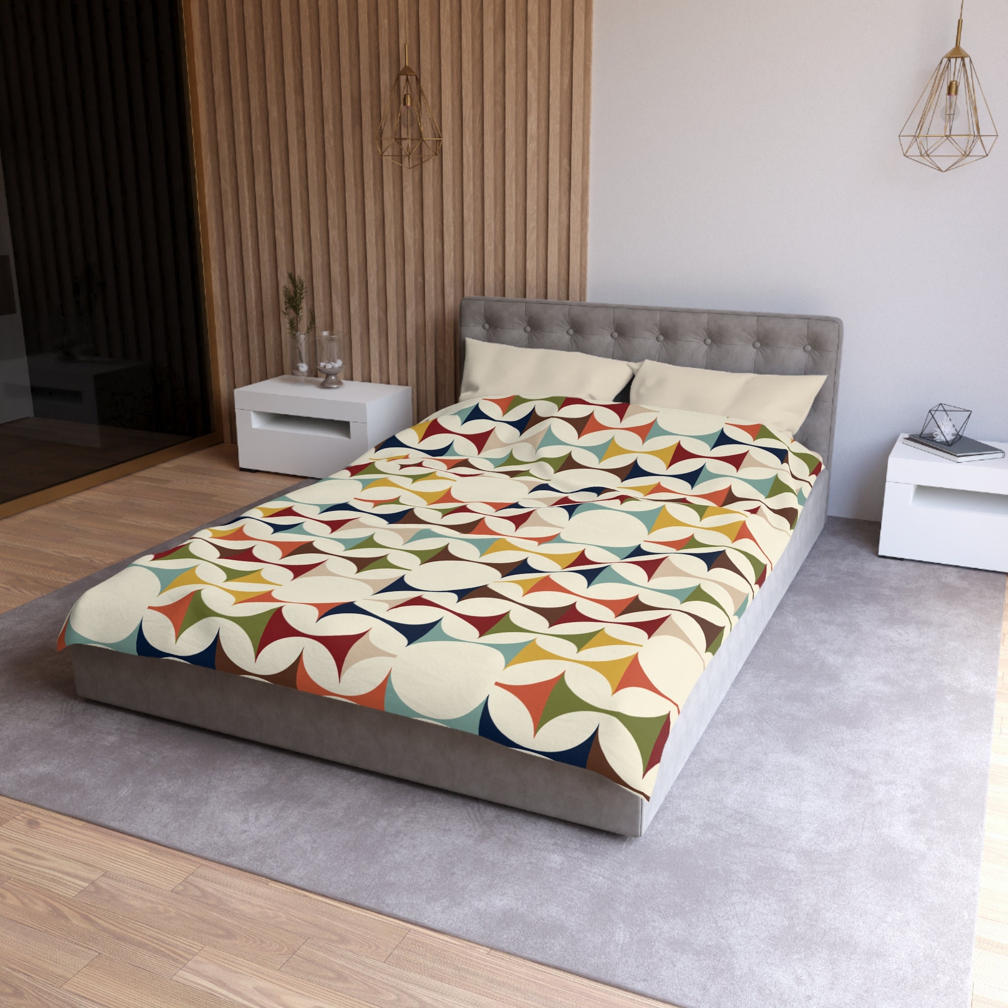 Retro MCM Duvet Cover, Mid Century Modern Bedding, Vibrant Geometric ...