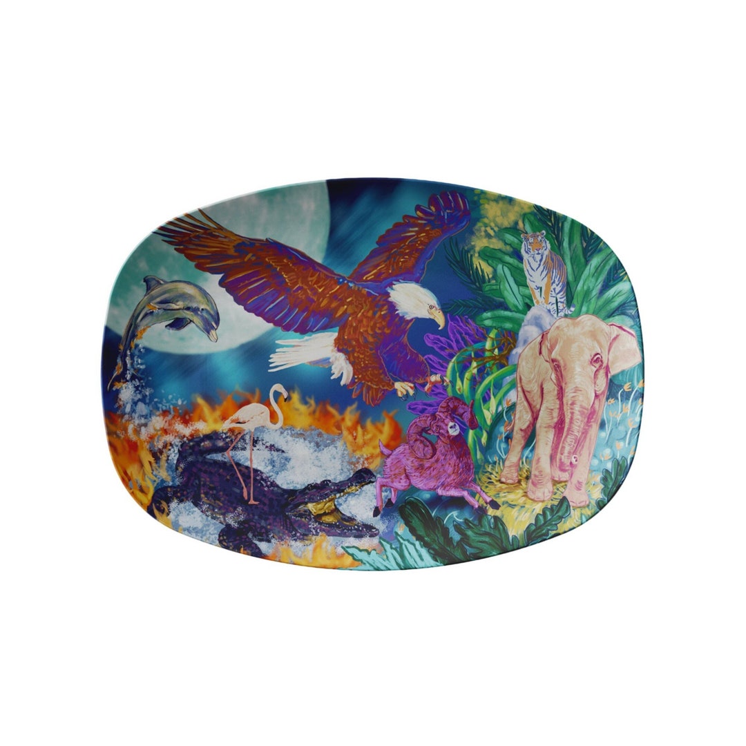 Wildlife Fantasy Art Serving Platter, Printed Boho Animal Dinnerware - Etsy