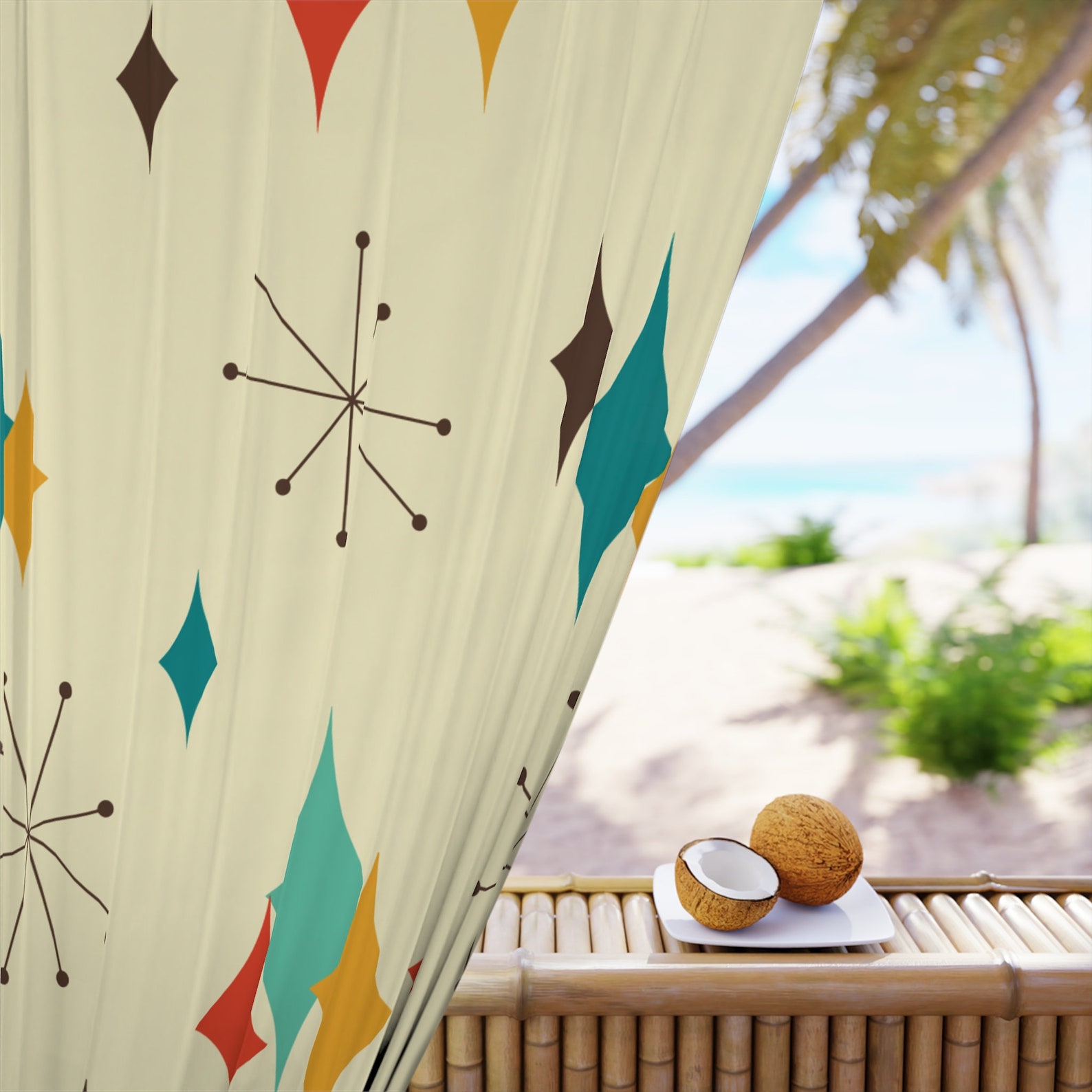 Mid Century Modern Franciscan Starburst Window Curtains, Retro Groovy ...