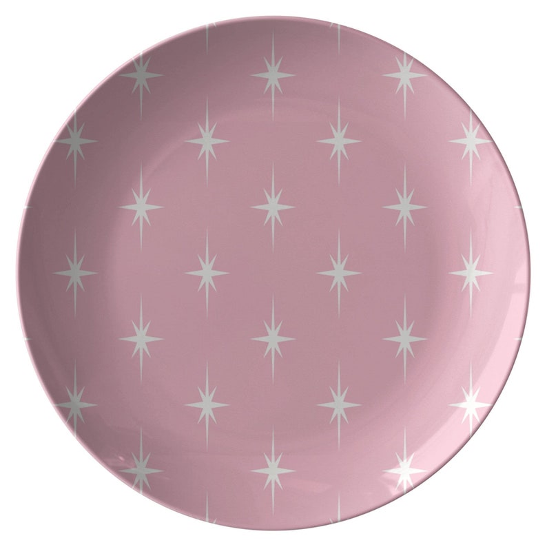 Retro 1950s Pink Atomic Starburst Dinner Plates, Mid Century Modern ...
