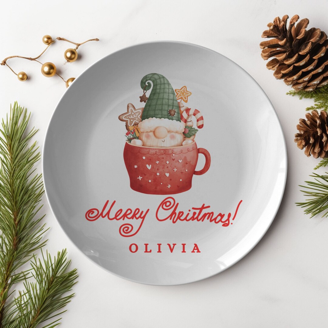 Personalized Christmas Gnome Plate, Gnome in Festive Mug With Candy ...