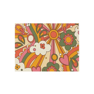 70s Groovy Hippie Retro Outdoor Rug, Mid Mod 70s Flower Power Patio Rug ...