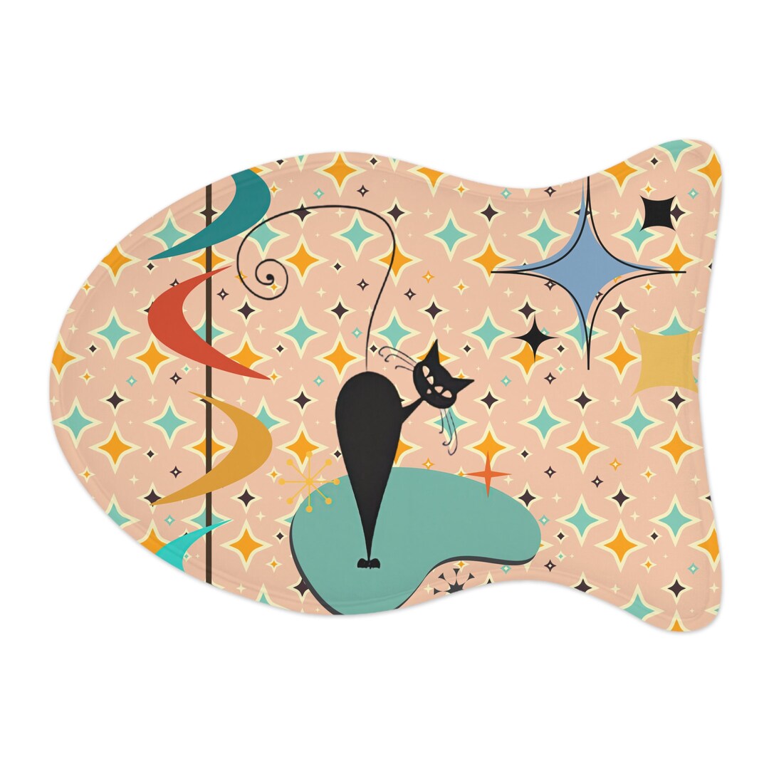 Mid Century Modern Atomic Kitschy Cat Fish Shaped Pet Feeding Mats ...