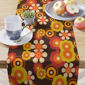 1970s Mid Century Modern Boho Floral Table Runner, Retro Table Runner ...