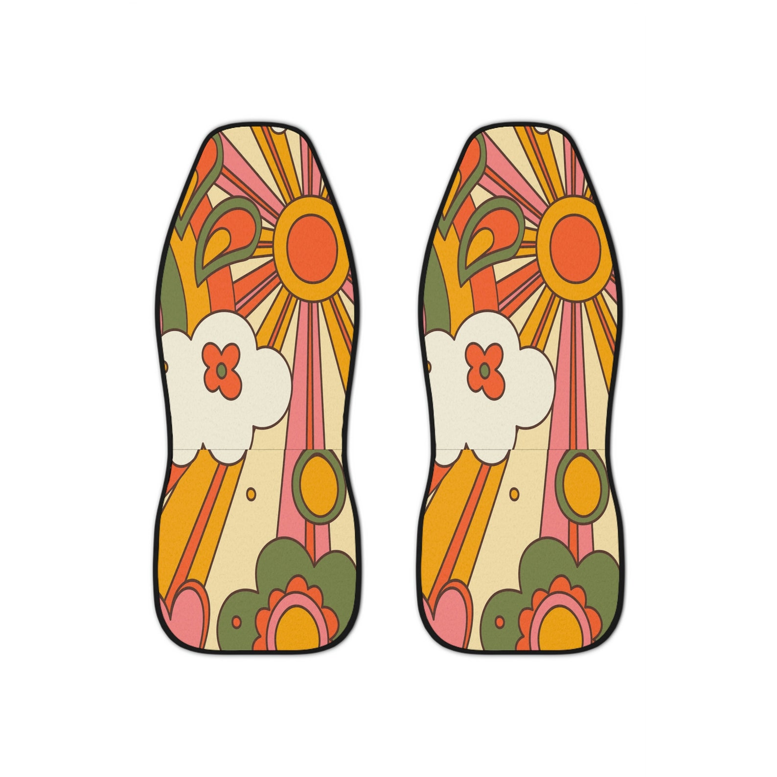 70s Hippie Retro Groovy Car Seat Covers, Mid Century Modern 70s Flower ...