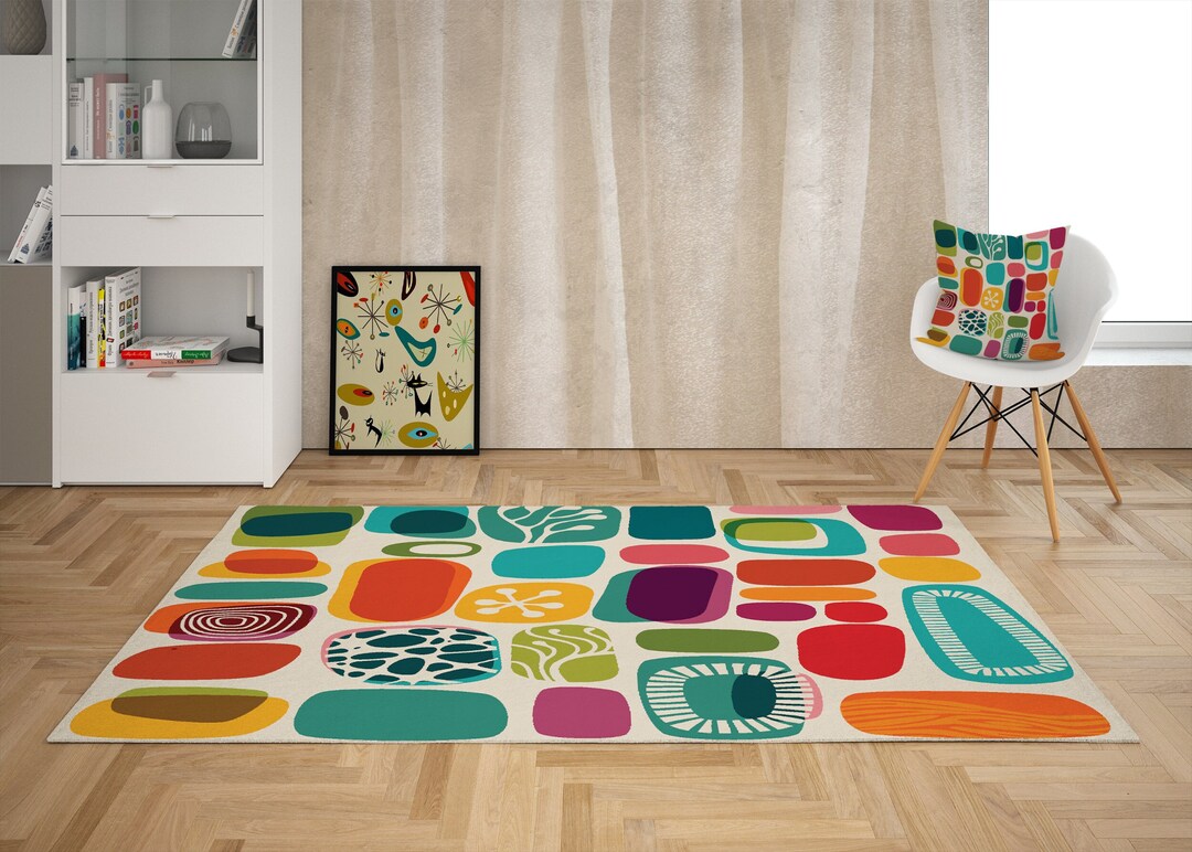 1950s Mid Century Modern Amoeba Area Rug, Retro Geometric Abstract ...