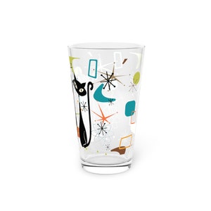 Atomic Kitschy Black Cat Pint Glass, 16oz Mid Century Modern Retro Beer ...