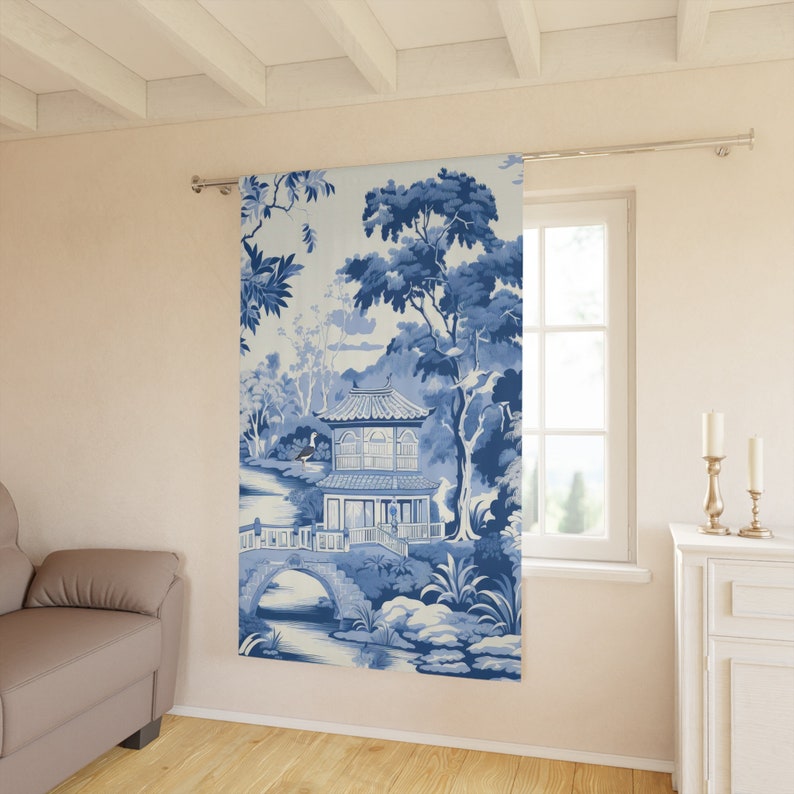 Chinoiserie Pagoda Floral Window Curtains, Country Farmhouse ...