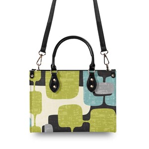Mid Mod Atomic Cat Abstract Block Satchel, Retro Teal, Lime Green, Gray ...