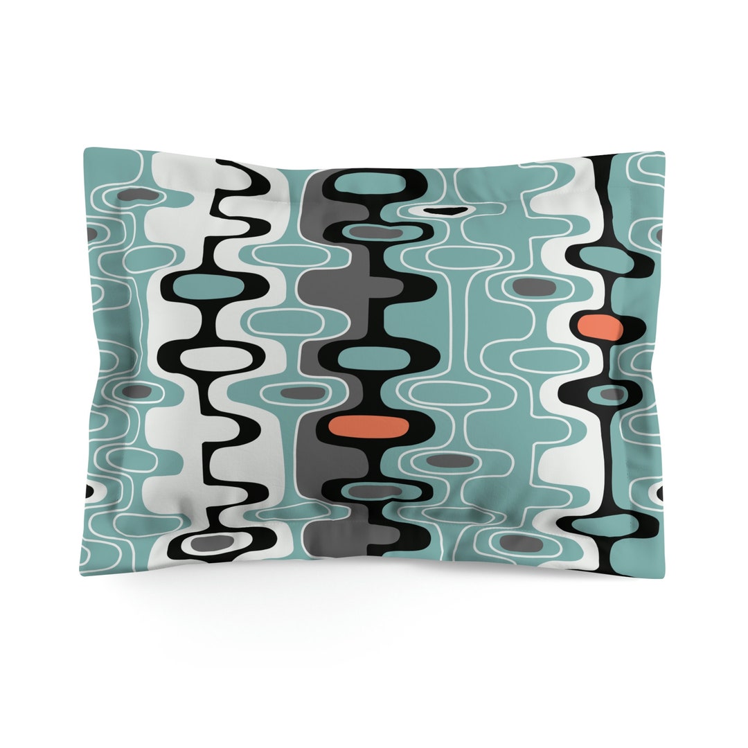 Retro Abstract Mid Century Modern Geometric Pillow Sham in Aqua Blue ...
