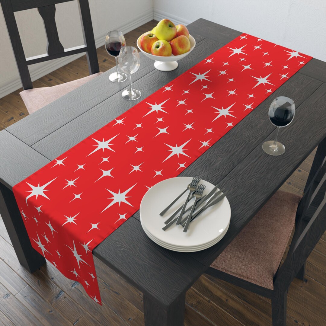 Atomic Starburst Table Runner, Mid Century Modern Retro Red Dining ...