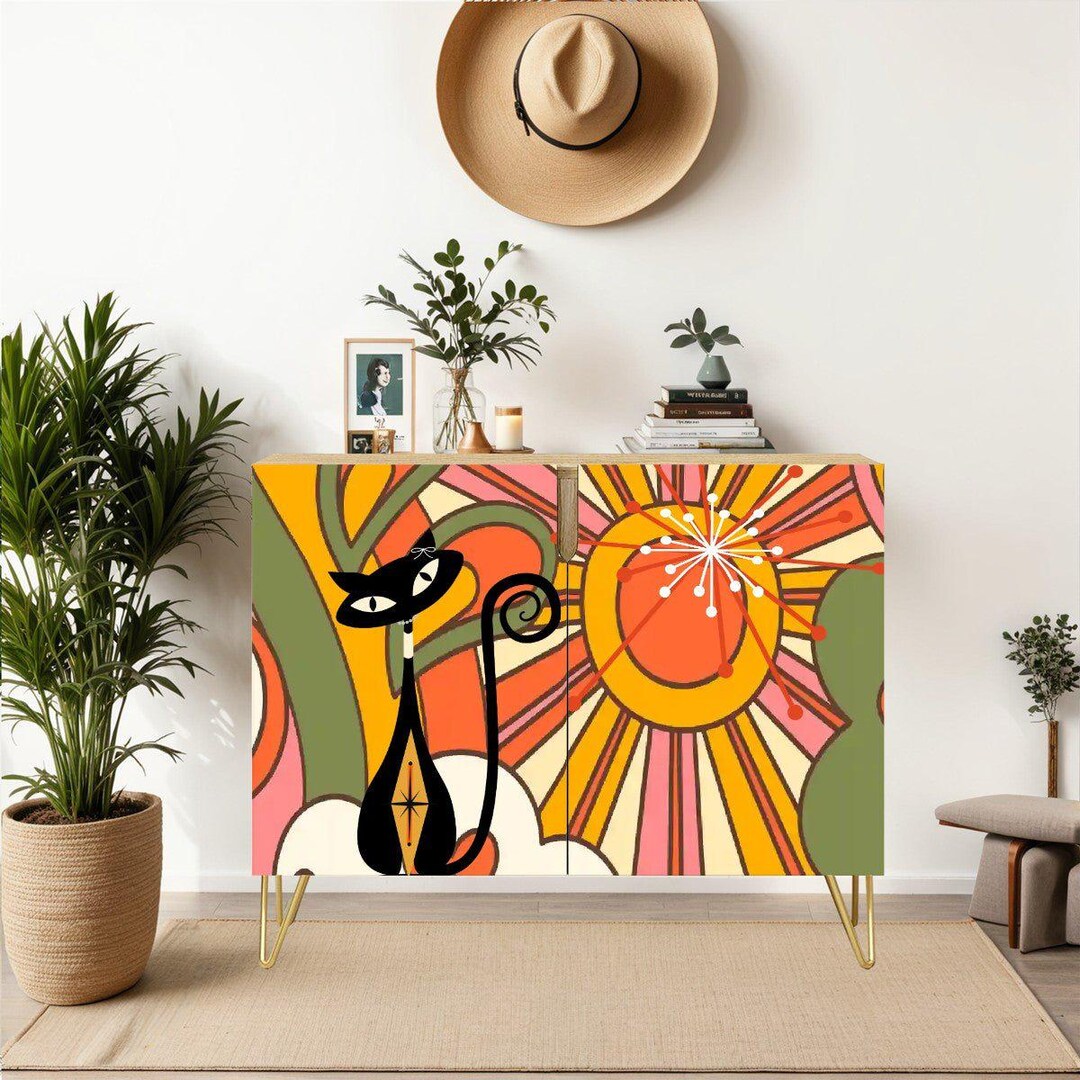 Atomic Cat Retro Kitsch 70s Groovy Sunburst Storage Cabinet, Mid ...