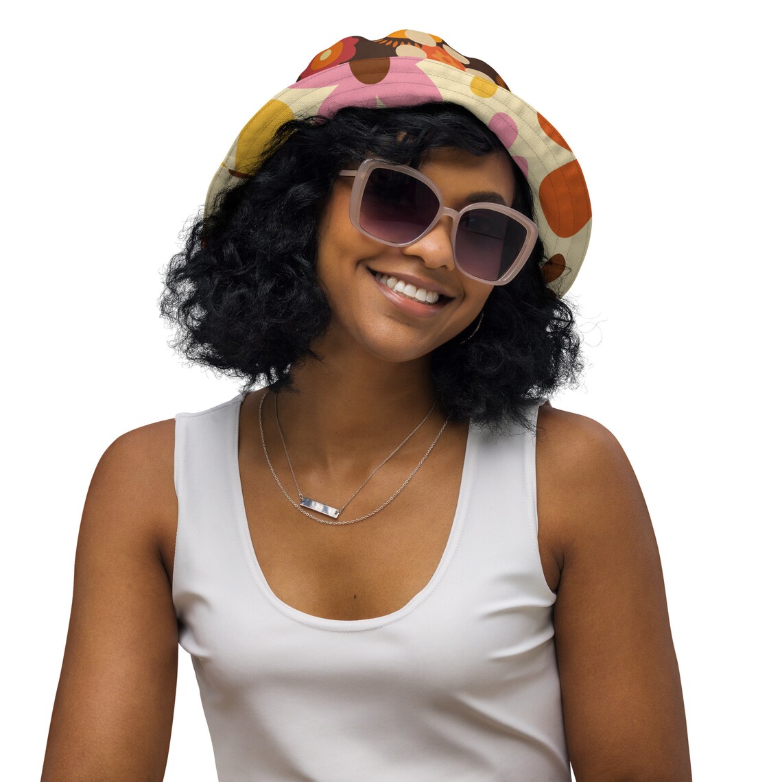 Retro Groovy Hippie Boho Flower Power Reversible Bucket Hat, Women's ...