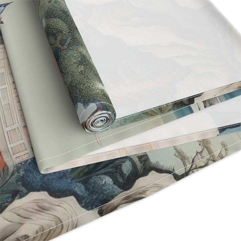 Chinoiserie Pagoda Landscape Floral Table Runner, Country Chic ...