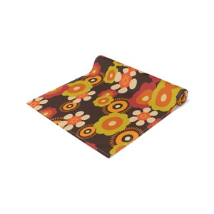 1970s Mid Century Modern Boho Floral Table Runner, Retro Table Runner ...