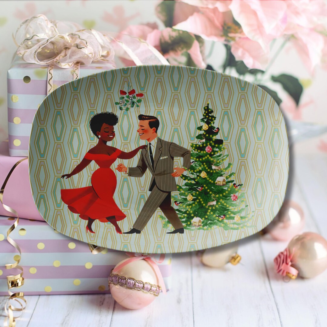 Retro 50s Kitsch Mixed Race Couple Christmas Party Platter, Mid Century ...