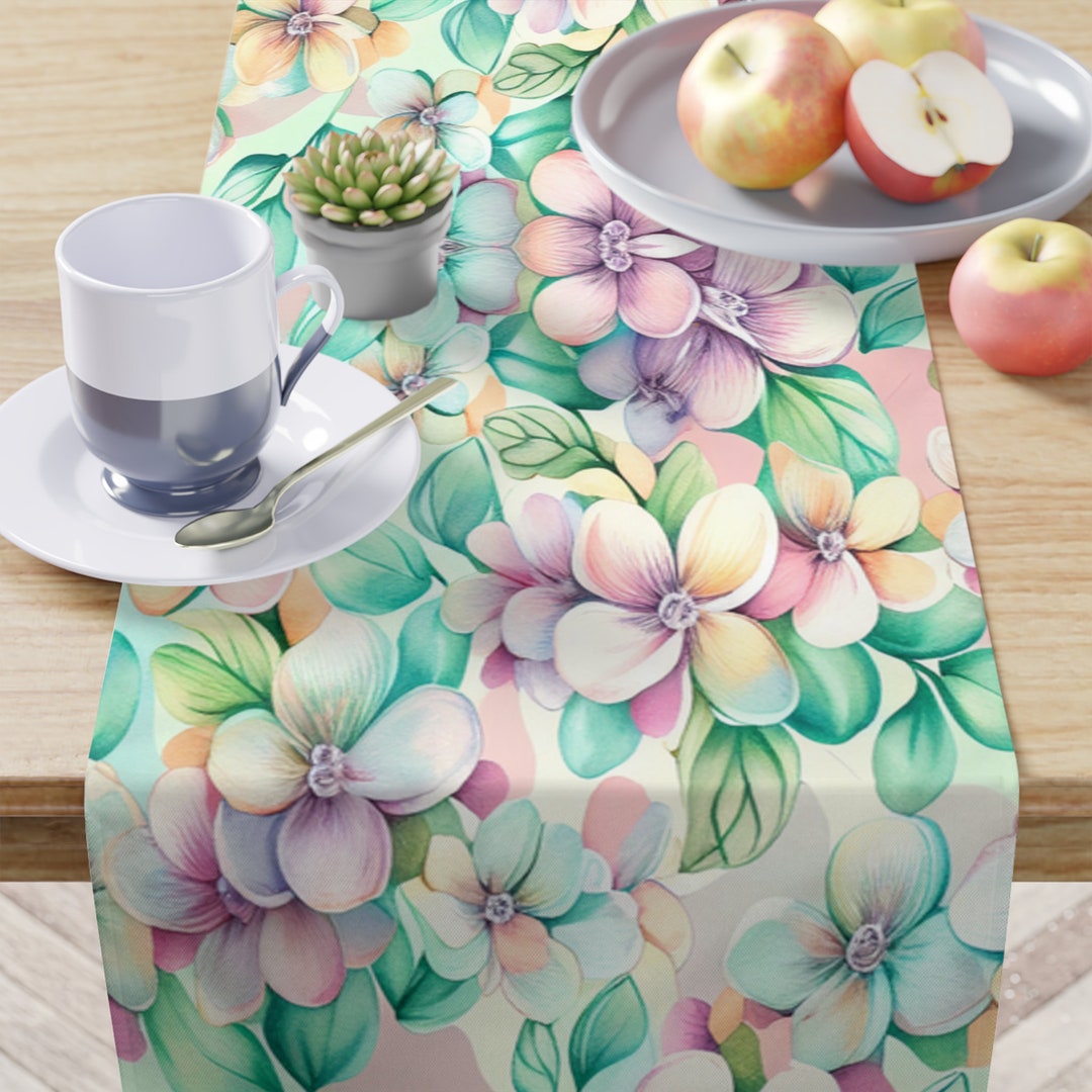 Spring Floral Table Runner, Spring Table Decor, Frangipani Flowers ...