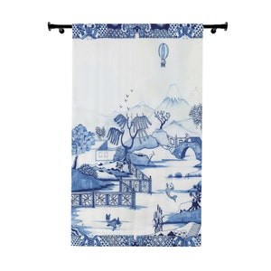 Chinoiserie Blue Willow #2 Window Curtains, Maximalist Floral Blue ...