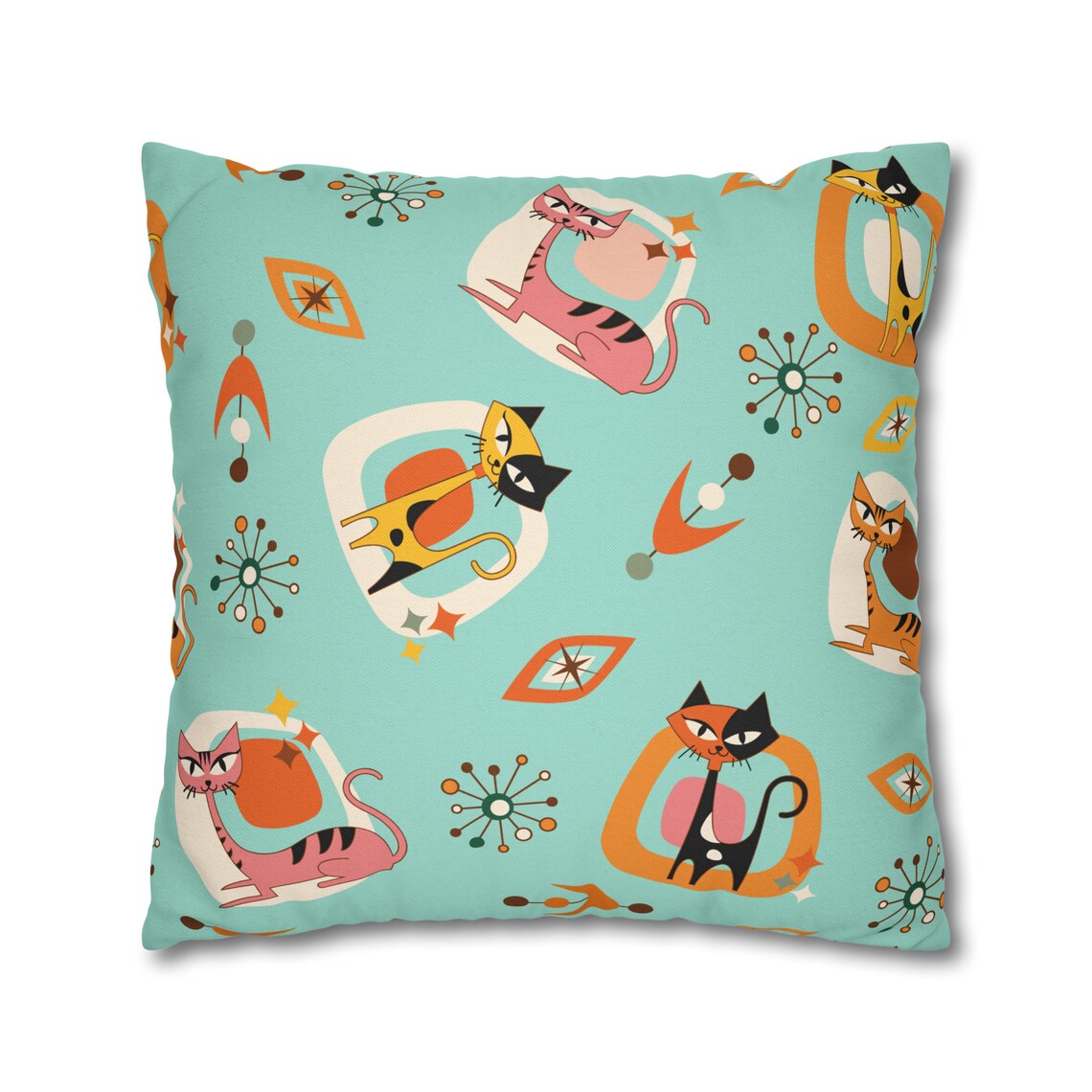 Atomic Cat 50s Mid Mod Pillow Cover, Retro Vintage Mid Century Modern ...