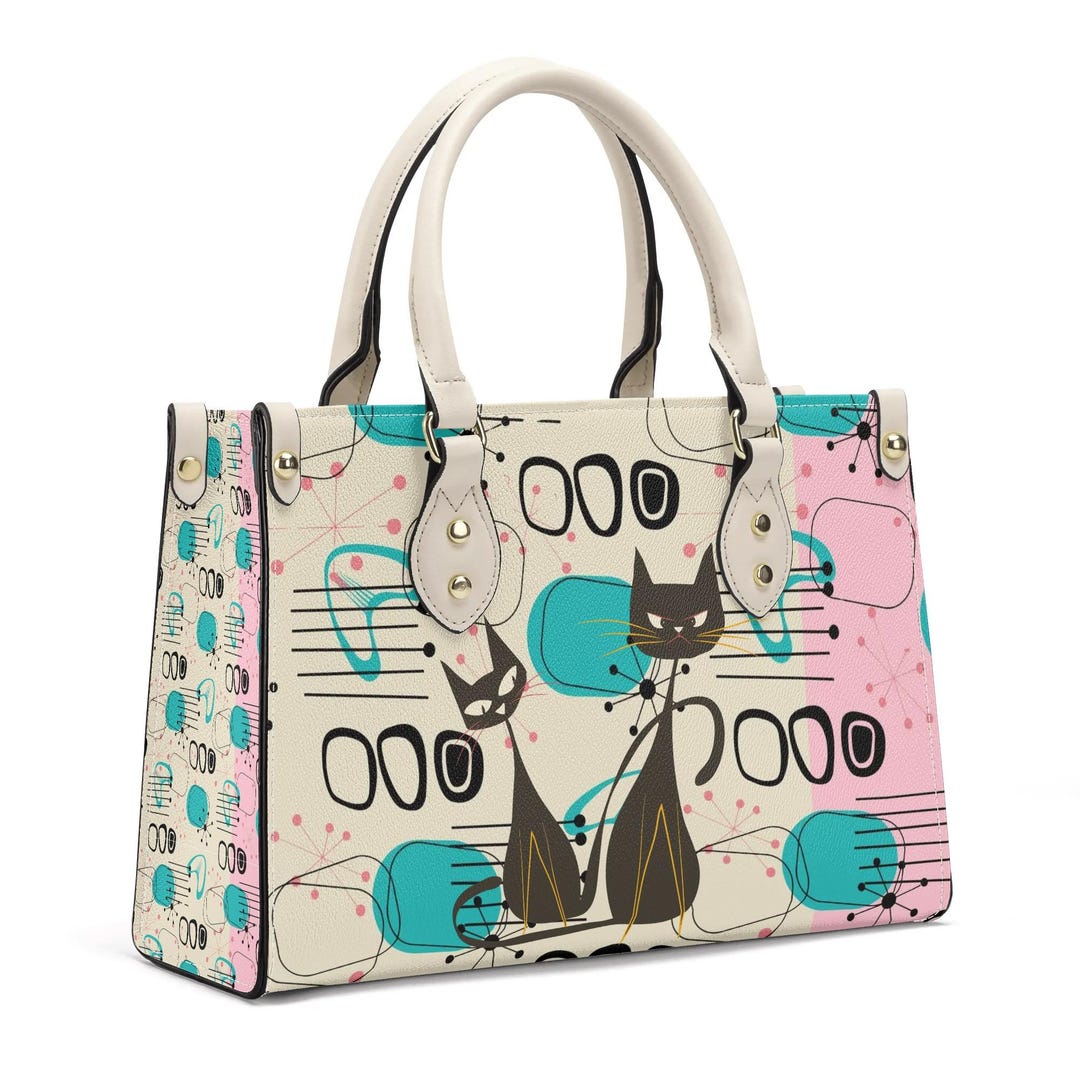 Mid Century Modern Atomic Cat Handbag, Retro Pink, Turquoise, and Black ...