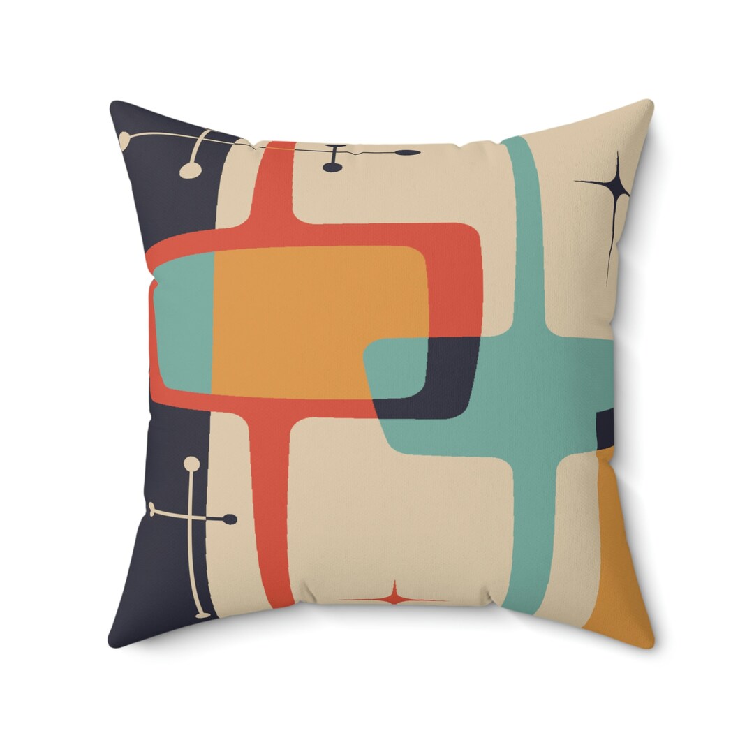 Mid Century Modern Atomic Starburst Throw Pillow Cover, Retro MCM Beige ...