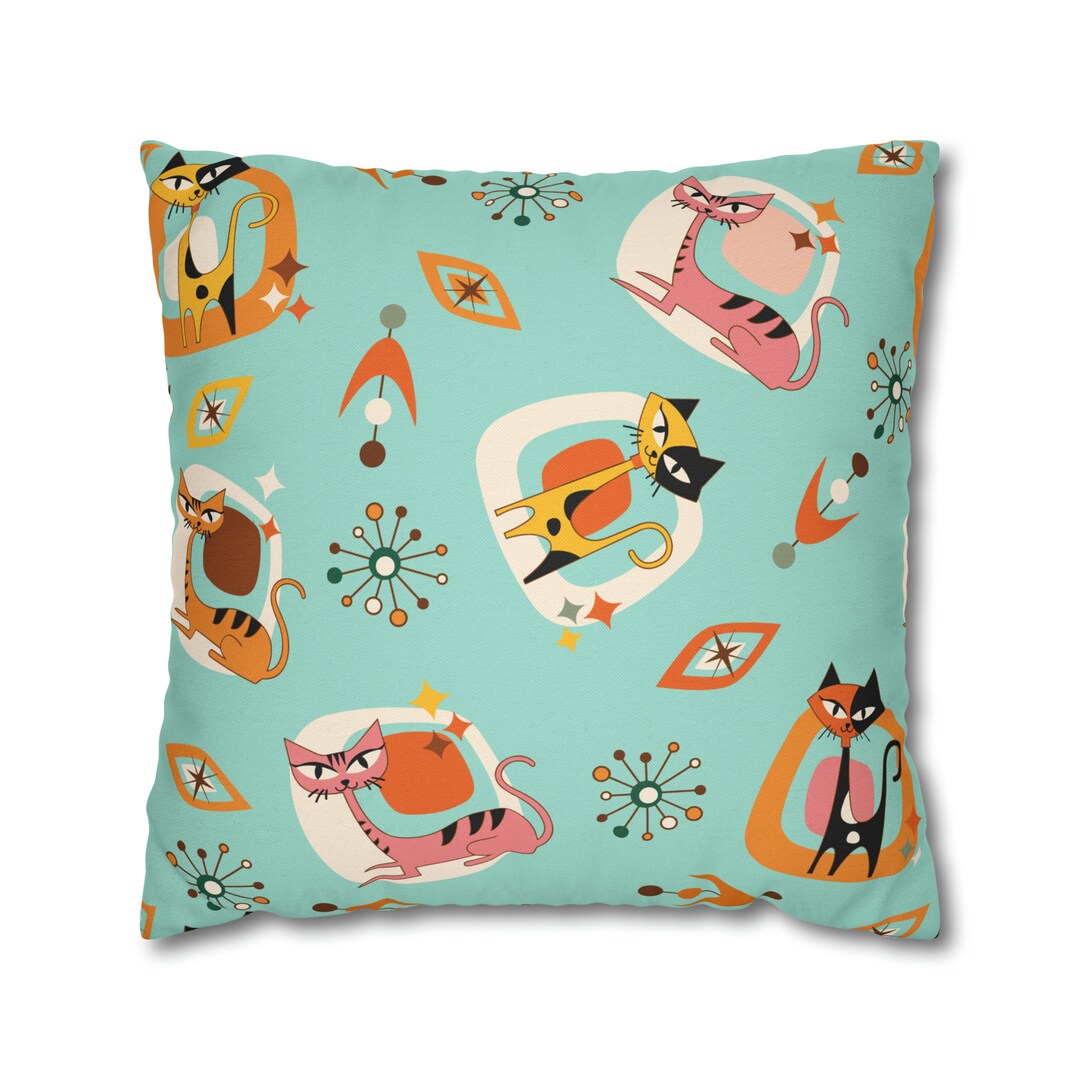 Atomic Cat 50s Mid Mod Pillow Cover, Retro Vintage Mid Century Modern ...