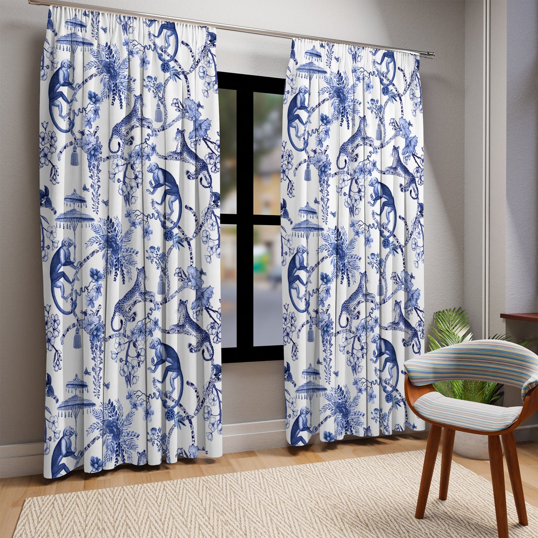 Chinoiserie Window Curtains, Botanical Toile Chinoiserie Toile Curtain ...