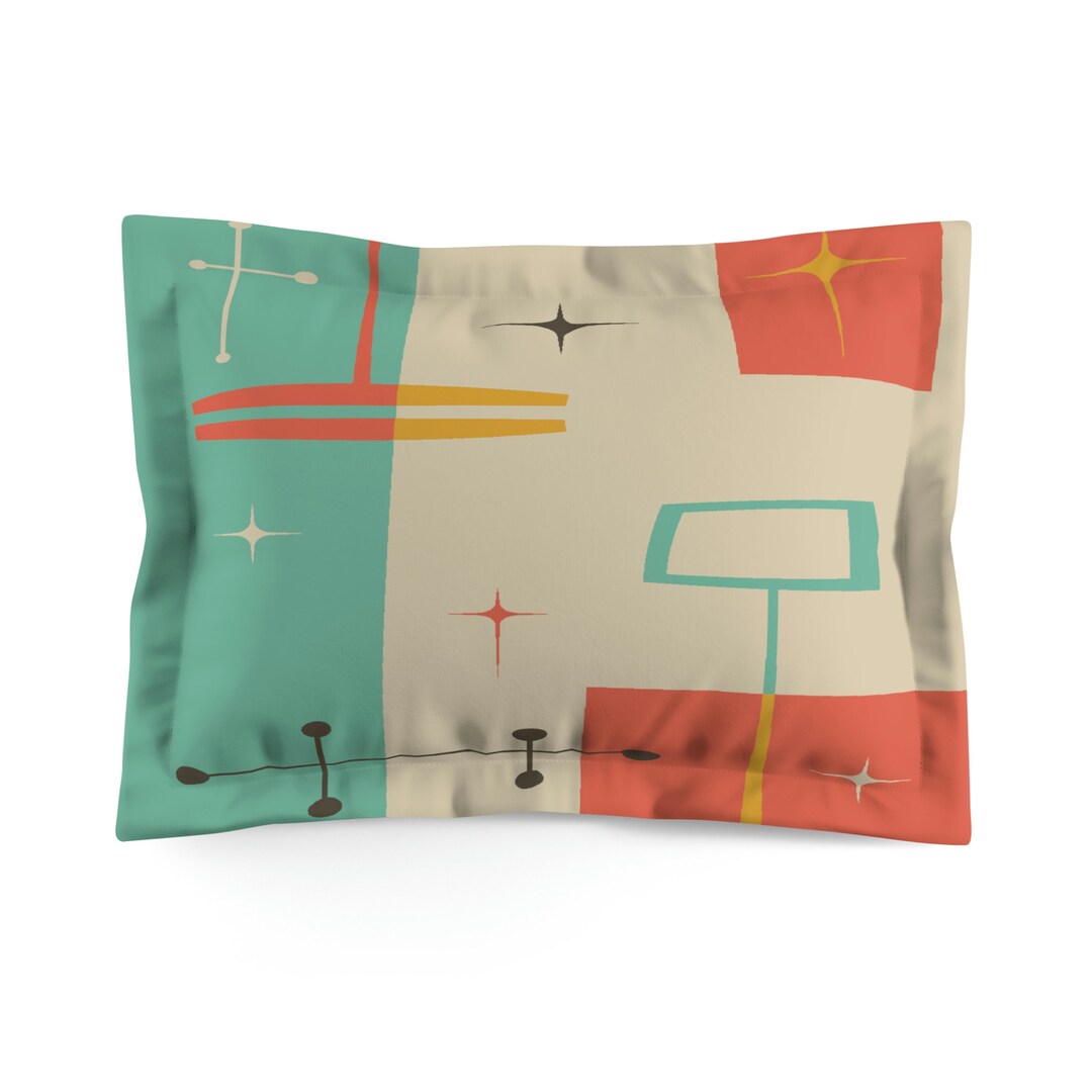 Mid Century Modern Atomic Starburst Pillow Sham, Retro Geometric Teal ...
