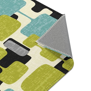 Retro Mid Century Modern Area Rugs, MCM Teal, Lime Green, Gray, Cream ...