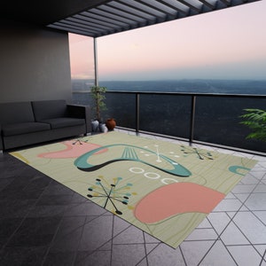 50s Retro Mid Mod Boomerang Outdoor Rug, Mid Century Modern Starburst ...