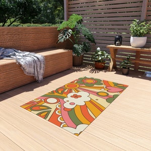 70s Groovy Hippie Retro Outdoor Rug Mid Mod 70s Flower Power - Etsy