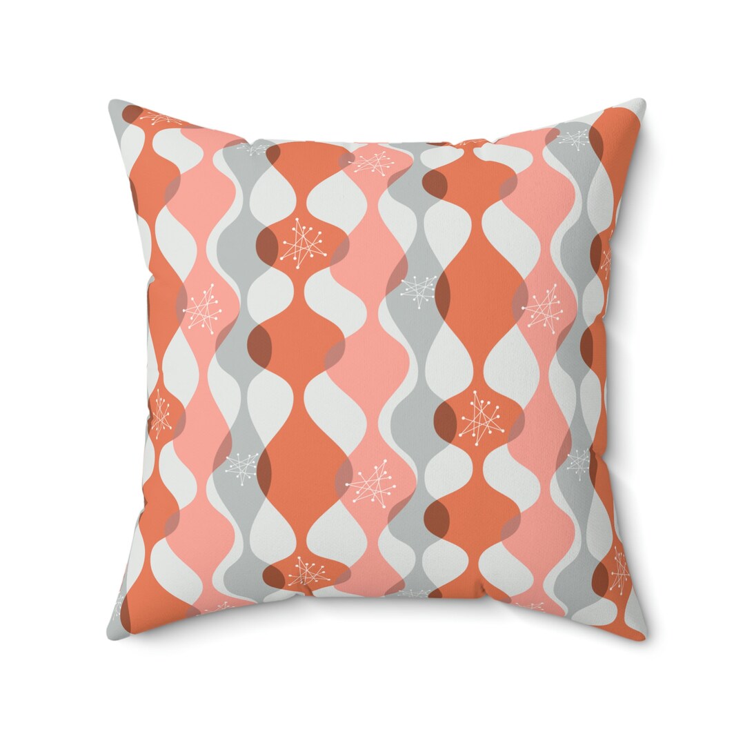Mid Mod Atomic Starburst Throw Pillow With Insert, Retro MCM Burnt Orange, Gray Geometric Living ...