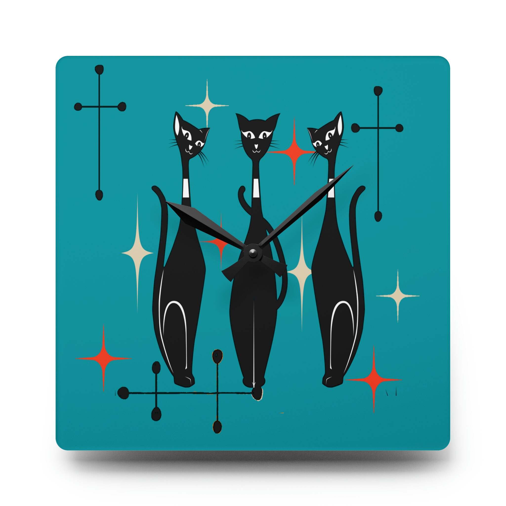 Mid Century Modern Atomic Cat Acrylic Wall Clock, Retro Living Room ...