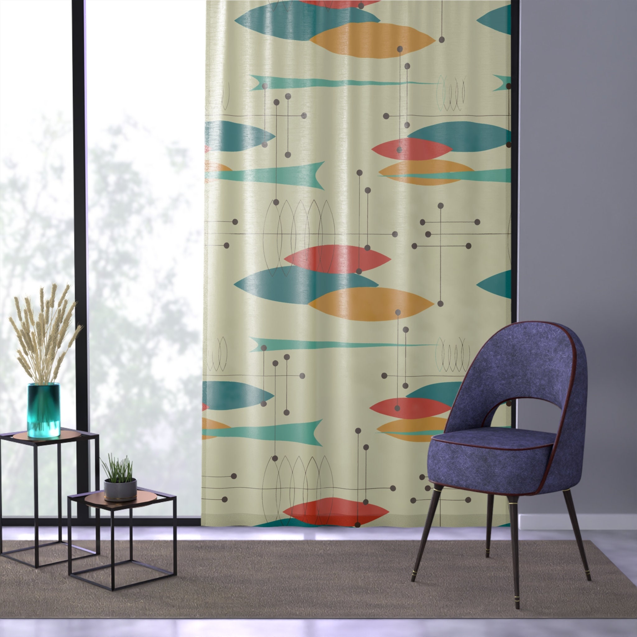 Mid Century Modern Geometric Pattern Curtains - Retro Atomic Style ...