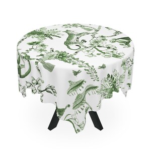 Chinoiserie Botanical Toile Tablecloth, Floral Green, White Chinoiserie ...