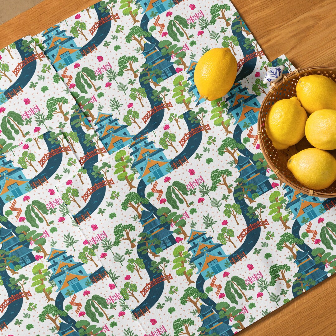 Asian Pagoda Garden Placemats Set of 4, Chinoiserie Chic Table Mats ...