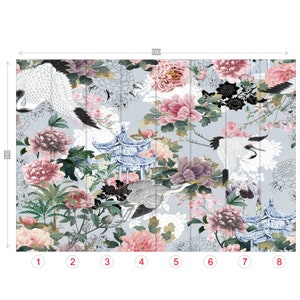 Yuga Tsuru Crane and Peony Wall Murals - Etsy