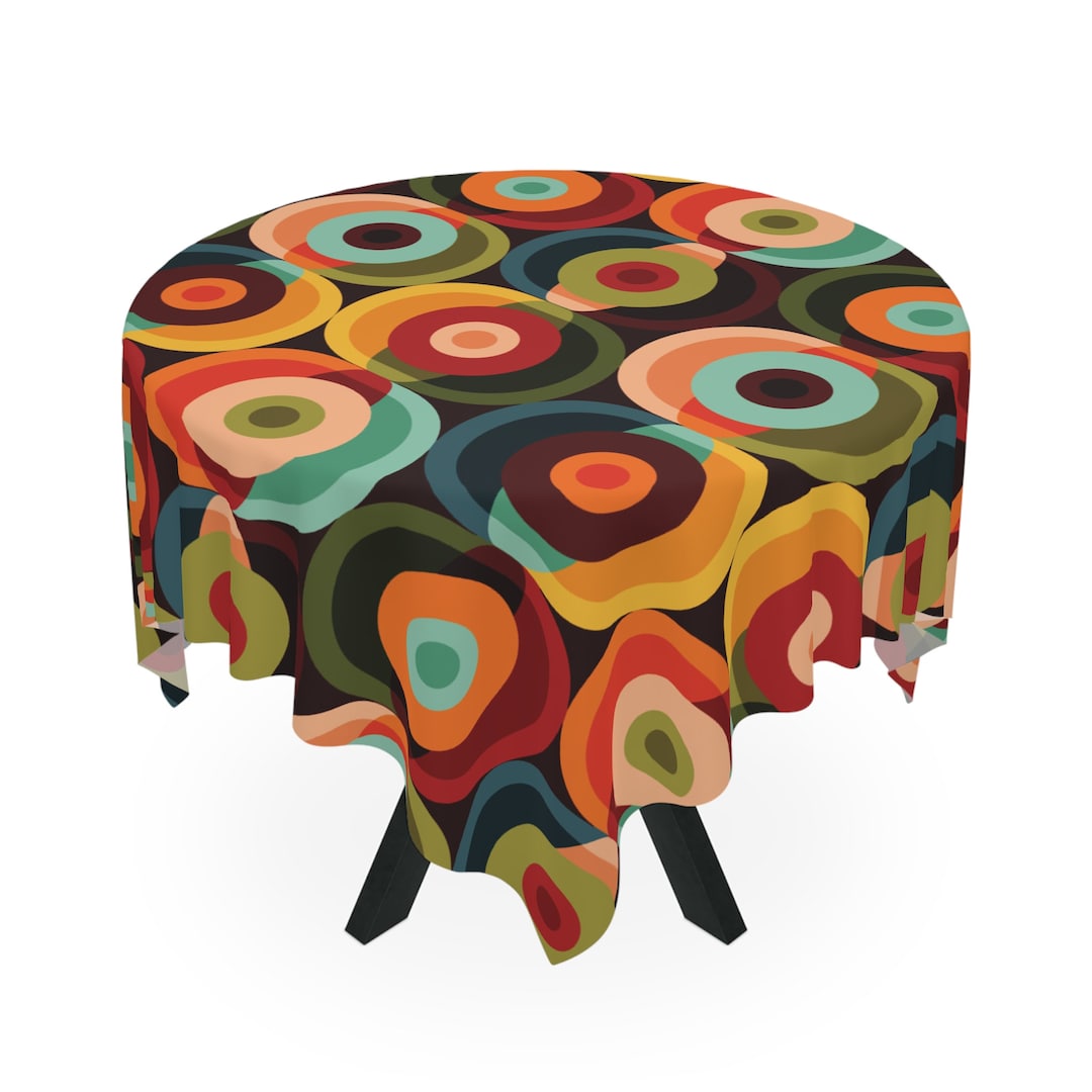 Retro Groovy Geometric Circle Orbs Tablecloth, 70s Mid Century Modern ...